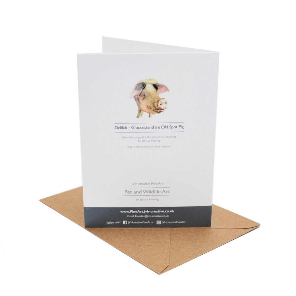 Good Luck Pig Card | JVH creative Fine Art | Coloured Pencil Art