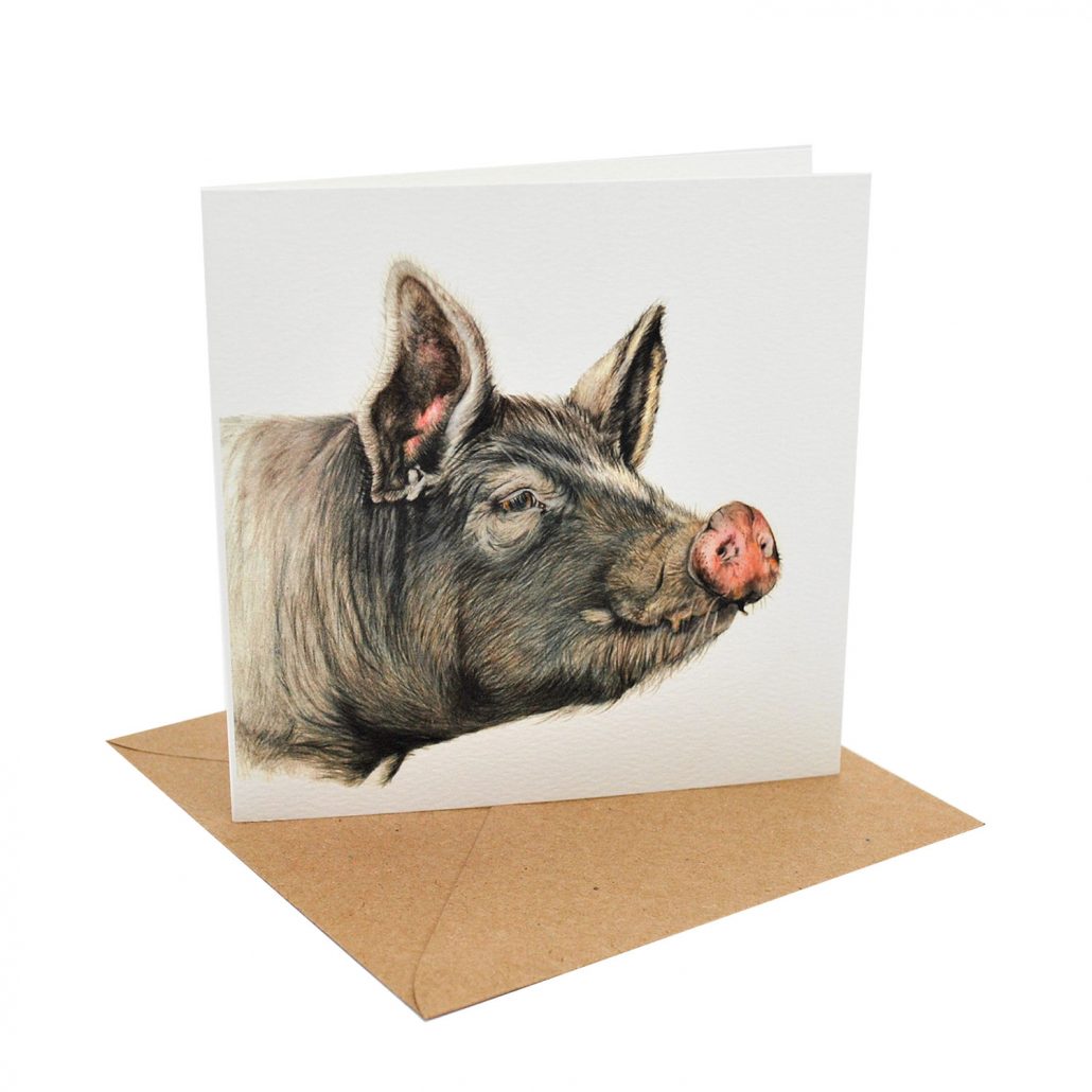 Berkshire Pig Greeting Card | JVH creative Fine Art | Coloured Pencil Art